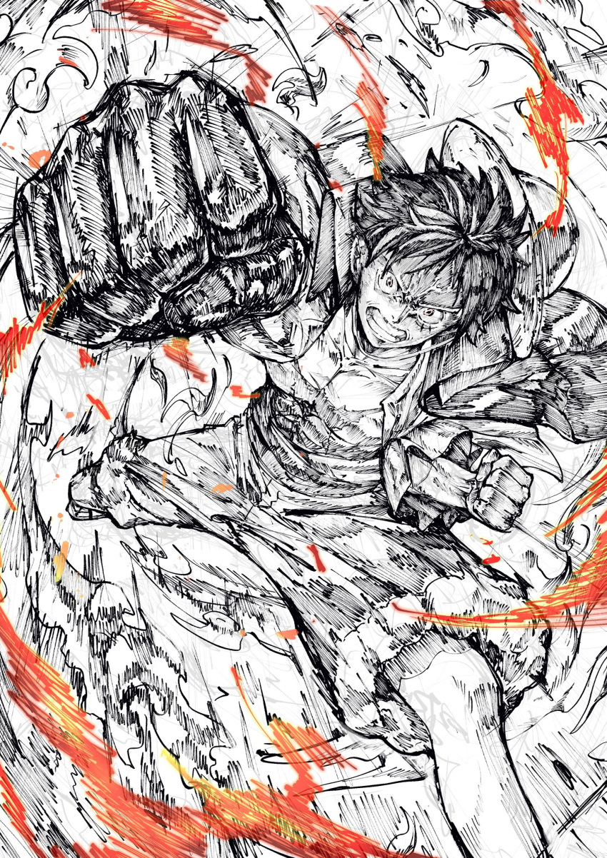 Safebooru - 1boy abs attack clenched hands coat coat on shoulders ...