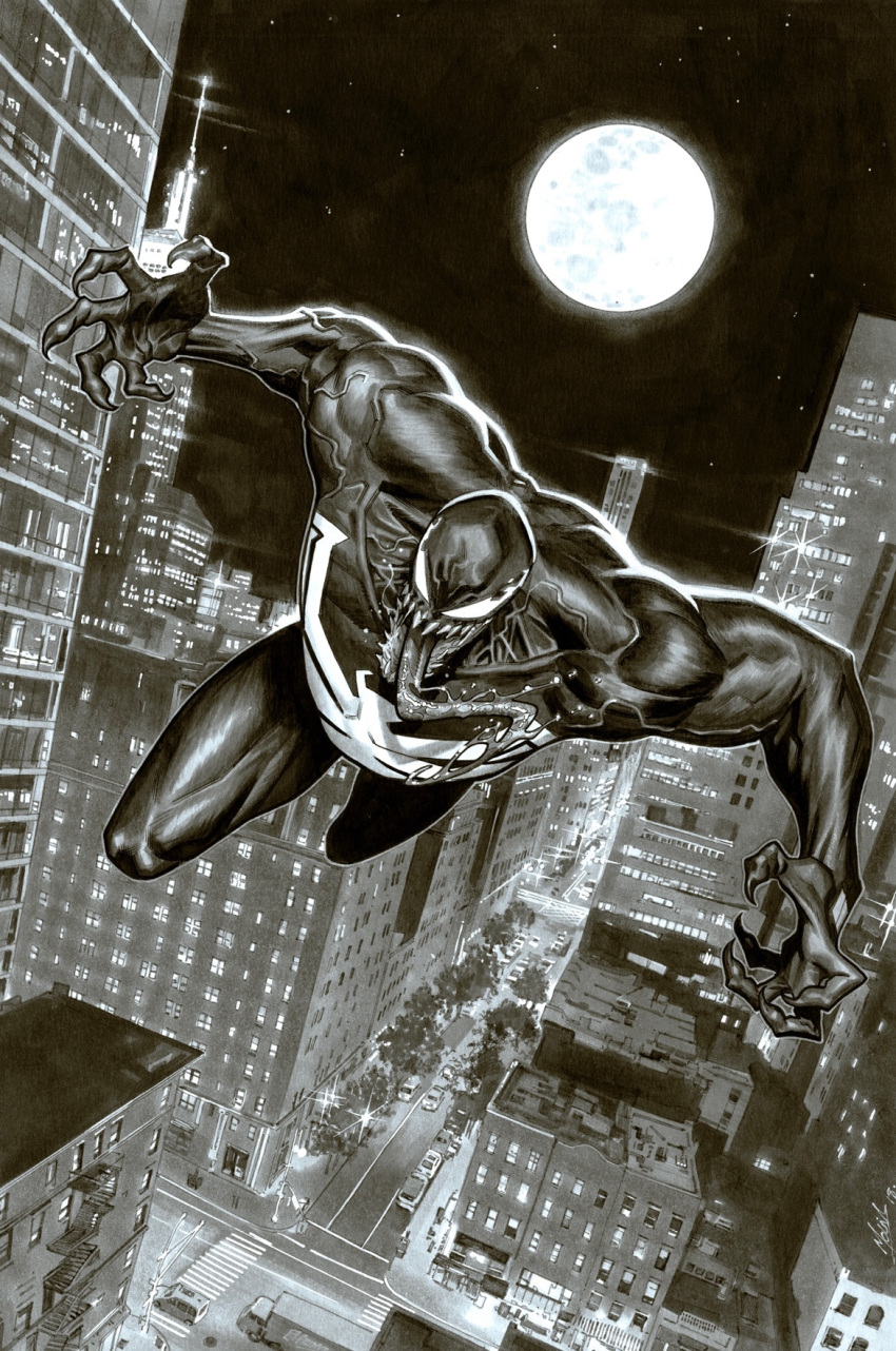 Safebooru - building city full moon highres jorge molina long tongue ...