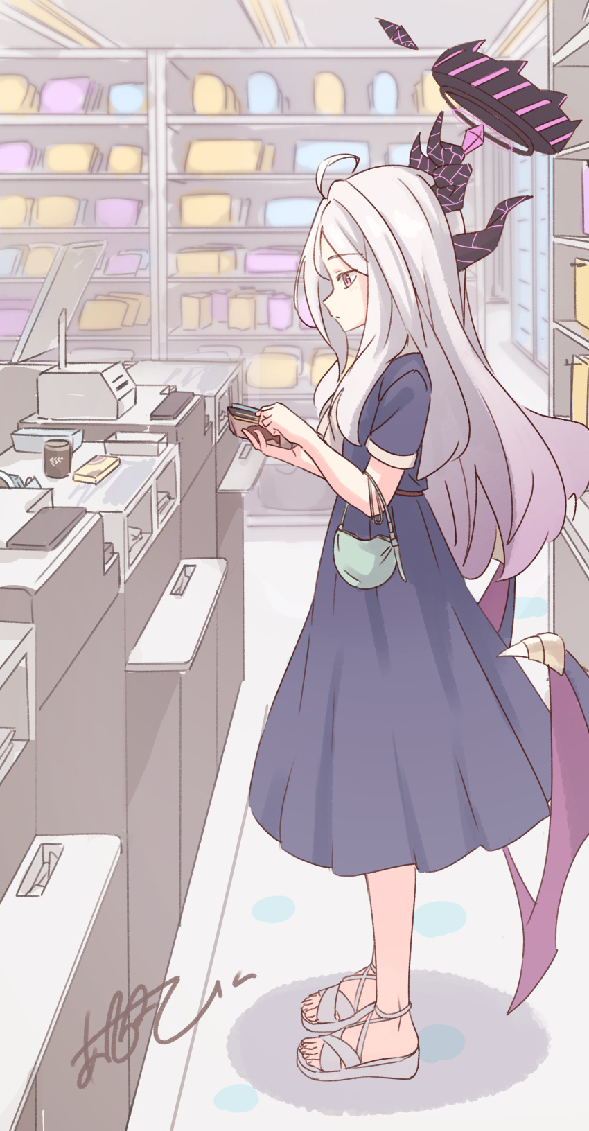 Safebooru - 1girl absurdres ahoge alternate costume anchobi bag blue archive blue dress closed ...