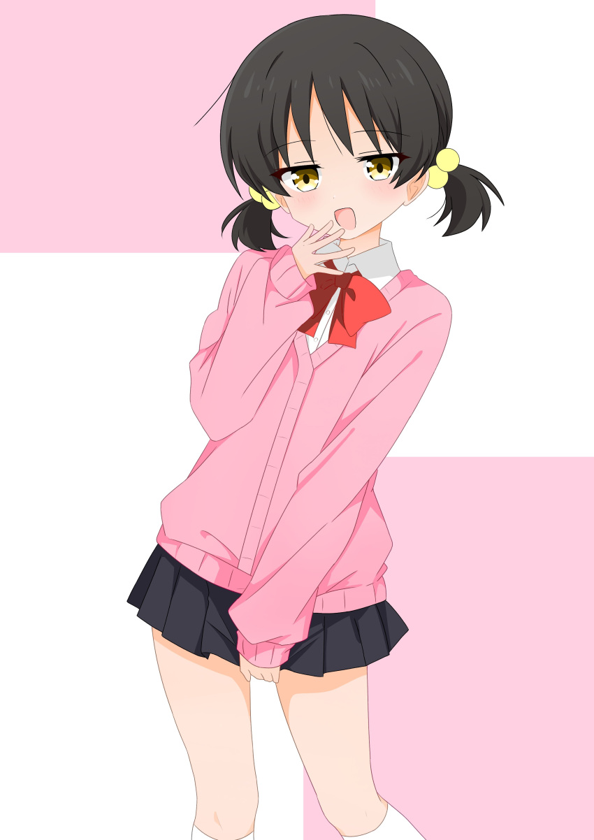 Safebooru - 1girl absurdres black hair blush bow bowtie cardigan highres k suke2nd kaai yuki ...