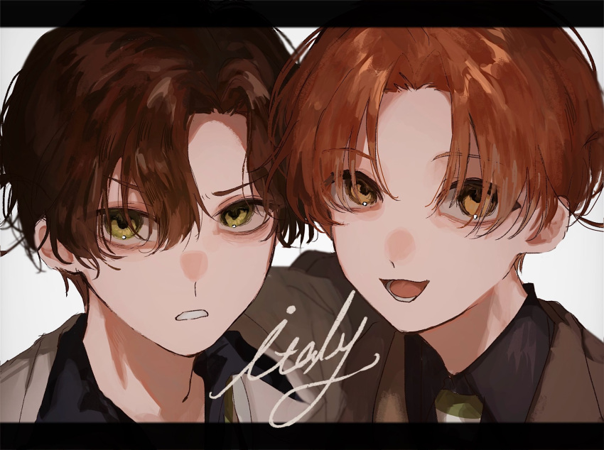 Safebooru - 2boys axis powers hetalia black border border brothers brown eyes brown hair english ...