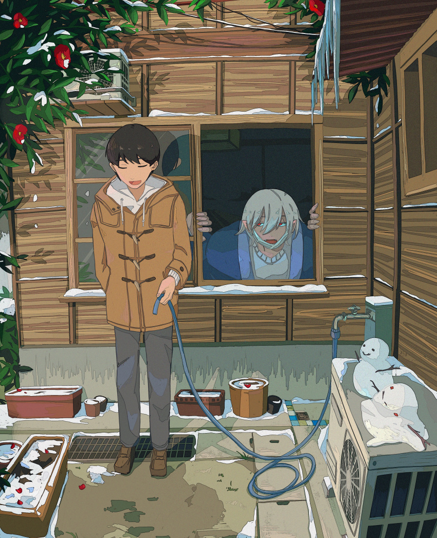 Safebooru - 2boys absurdres air conditioner amamoto air black hair ...