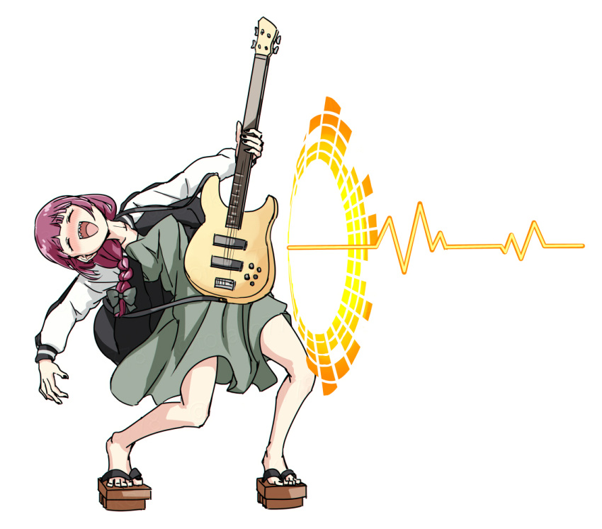 Safebooru - 1girl :d ^ ^ bass guitar black jacket black nails blush ...