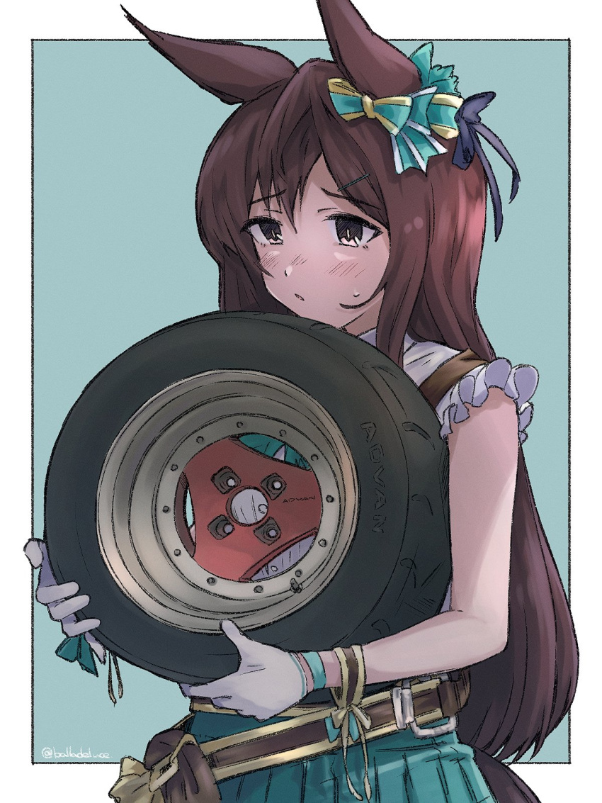 Safebooru - 1girl animal ears balladeluce belt blush brown eyes brown hair cowboy shot gloves ...