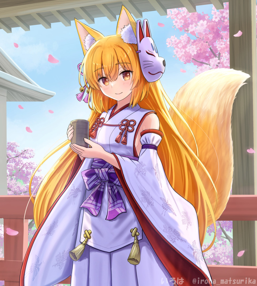 Safebooru - 1girl animal ear fluff animal ears blonde hair flower fox ears fox girl fox mask fox ...