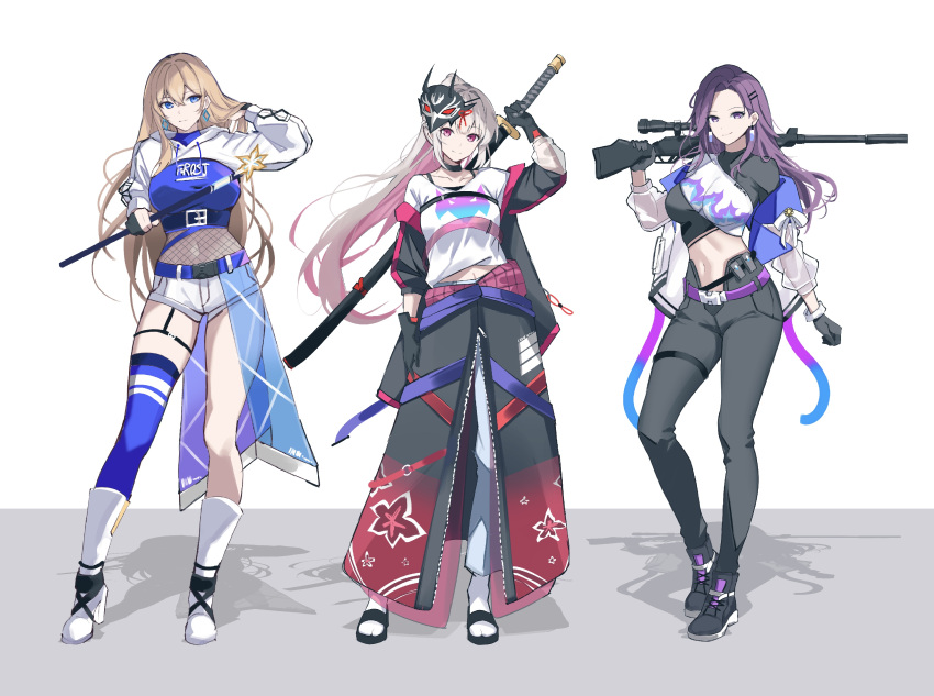 Safebooru - 3girls absurdres alicia blanche amamiya mirei asymmetrical legwear black coat blonde ...