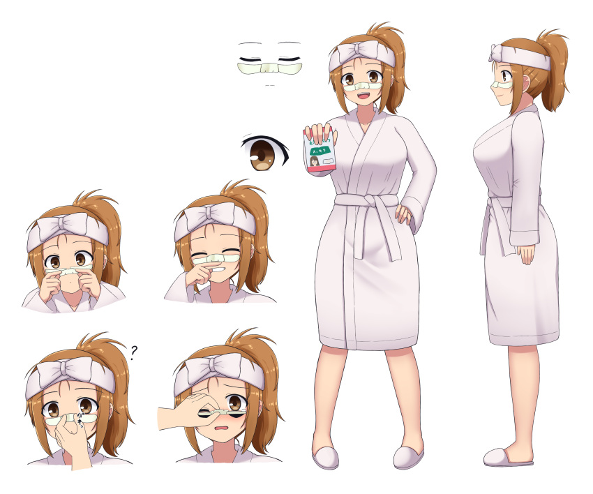 Safebooru - 1girl ? absurdres brown eyes brown hair closed eyes commission facing viewer hand on ...