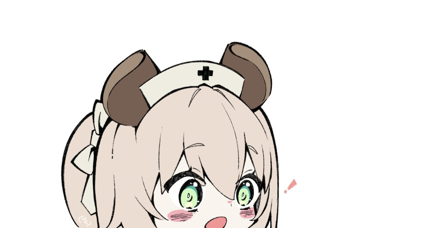 Safebooru - ! 1girl :o animal ears blush stickers brown hair green eyes ...