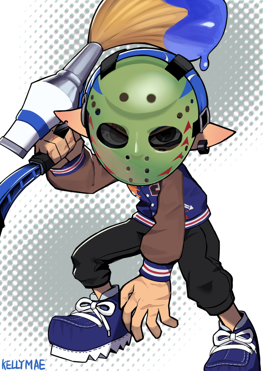 Safebooru - 1boy absurdres arm between legs artist name black pants ...