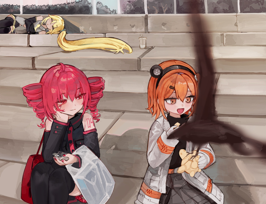 Safebooru - 3girls a.i. voice adachi rei ahoge akita neru arm tattoo bag bare shoulders belt ...