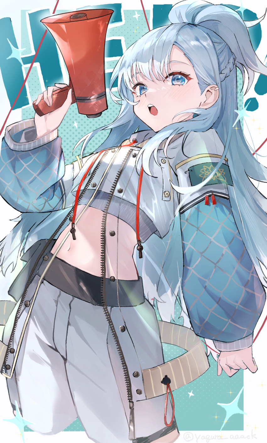 Safebooru - 1girl absurdres blue eyes blue hair blush cropped jacket help!! (hololive) highres ...