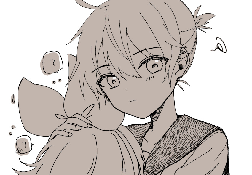 Safebooru - 1boy 1girl ? ahoge bow collarbone commentary request double ...