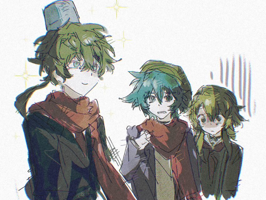 Safebooru - 1girl 2boys aqua eyes aqua hair black jacket borrowed accessory crying green eyes ...