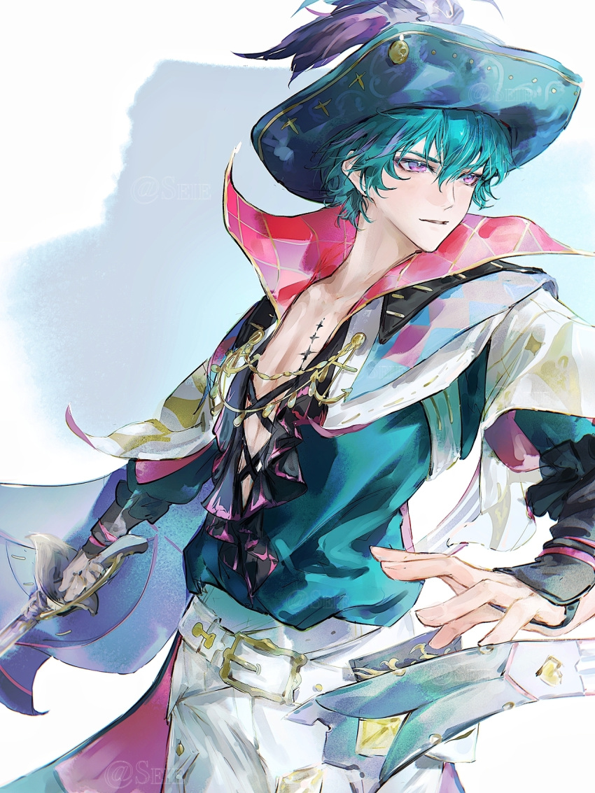 Safebooru - 1boy blue hair blue hat blue shirt brant (wuthering waves) chinese commentary ...