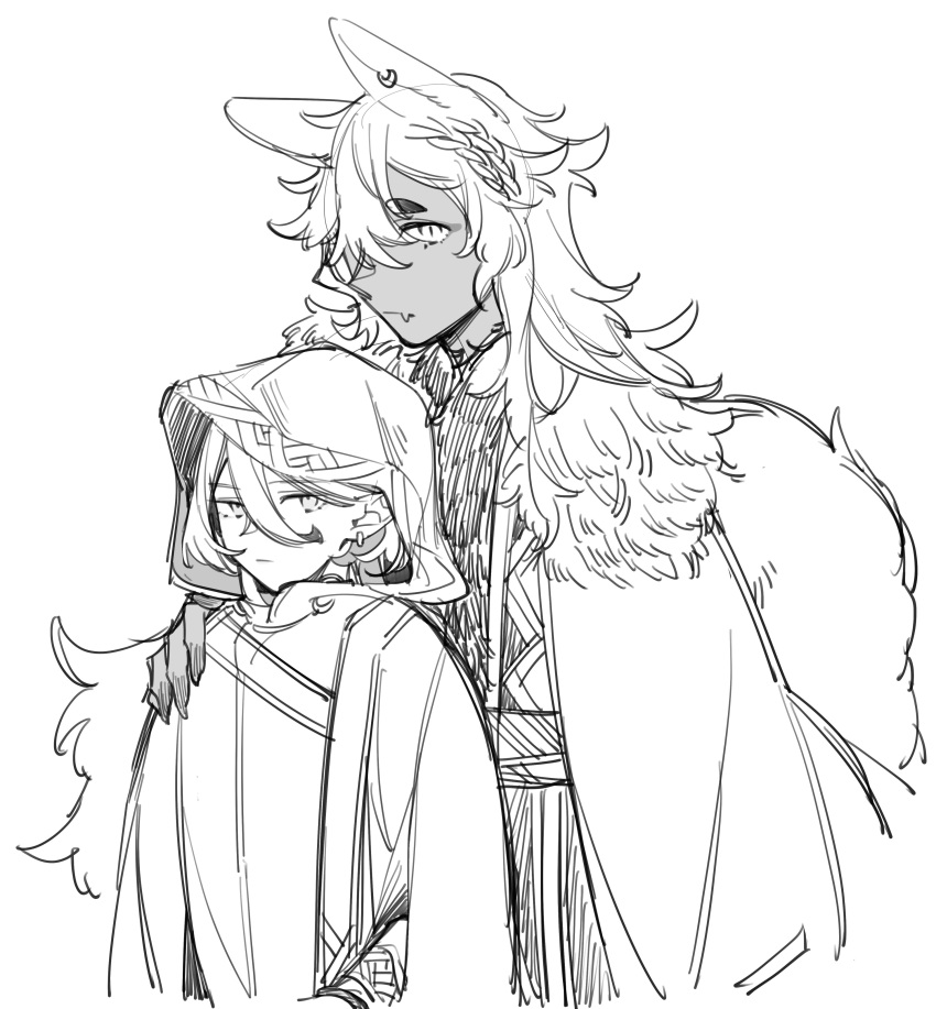 Safebooru - 2girls absurdres animal ears braid cape claws cloak ...