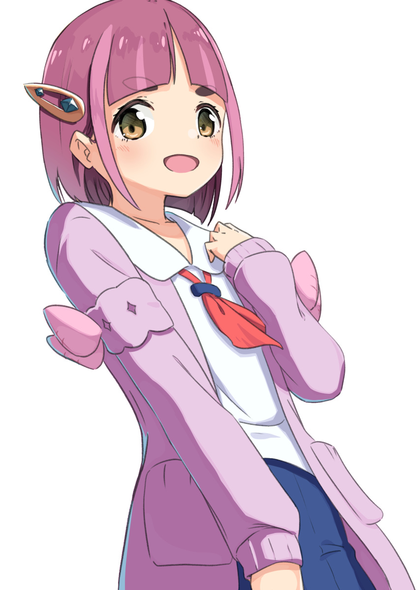 Safebooru - 1girl absurdres blue pants blunt bangs blush brown eyes cardigan collared shirt ...