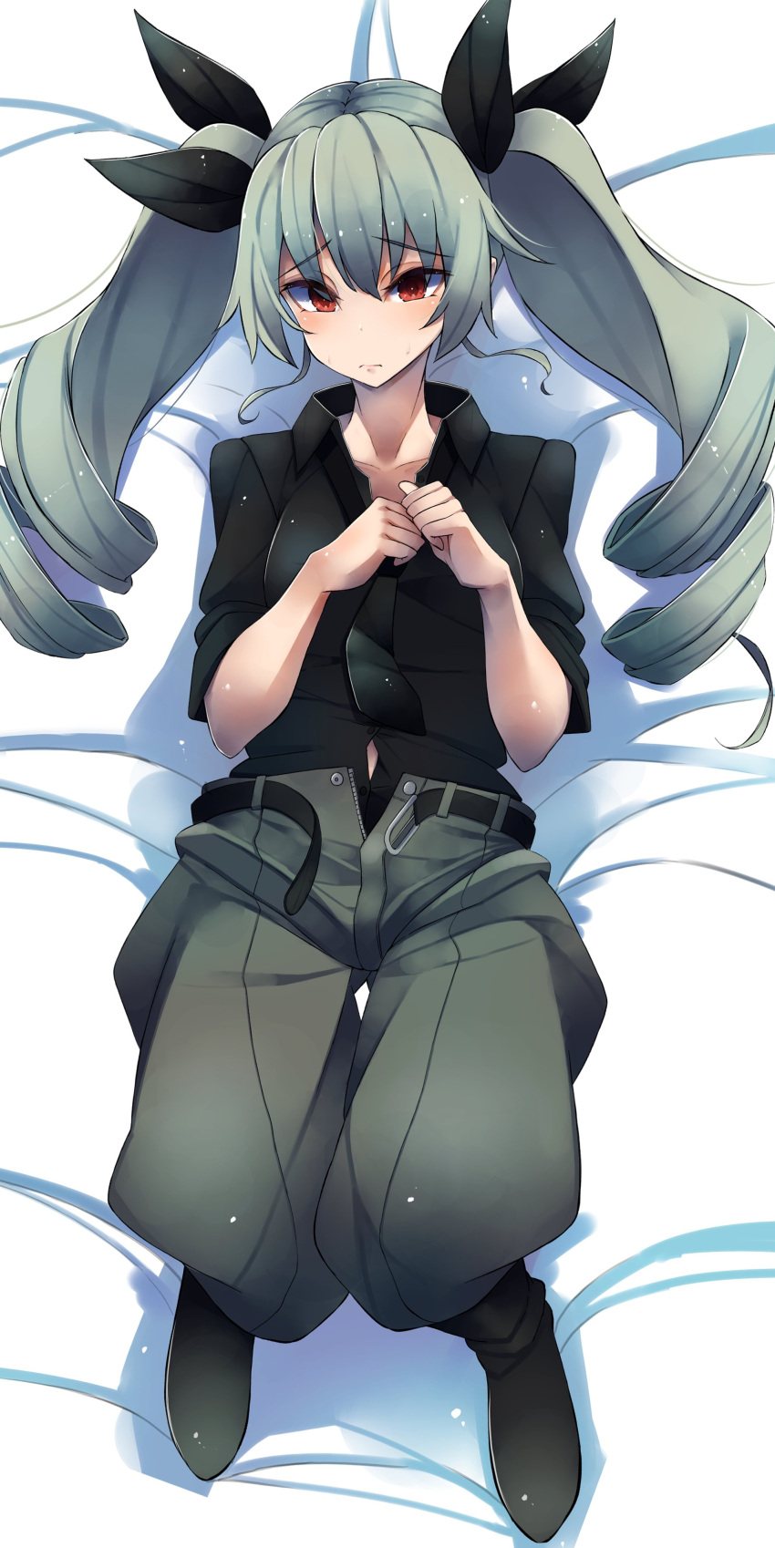 Safebooru - 1girl absurdres anchovy (girls und panzer) anzio military uniform belt black necktie ...