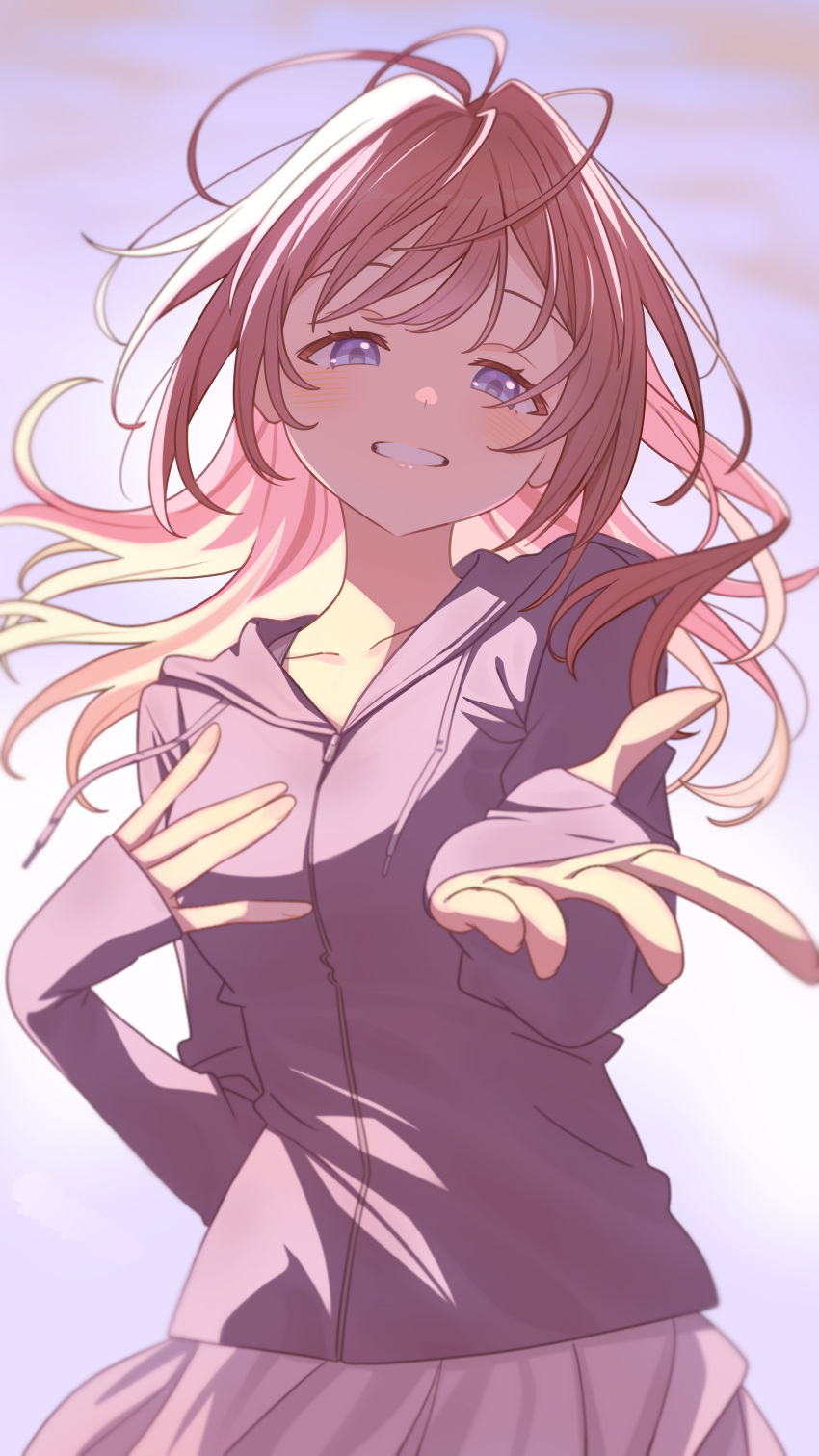 Safebooru 07nono06 1girl Absurdres Beckoning Blue Eyes Blush Brown 2423