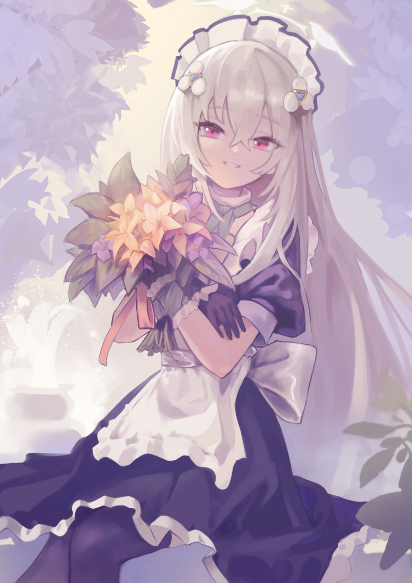 Safebooru - 1girl absurdres alternate costume apron black dress black gloves black pantyhose ...