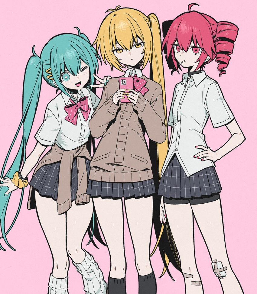 Safebooru - 3girls ahoge akita neru aqua eyes aqua hair black choker blonde hair blue eyes blue ...