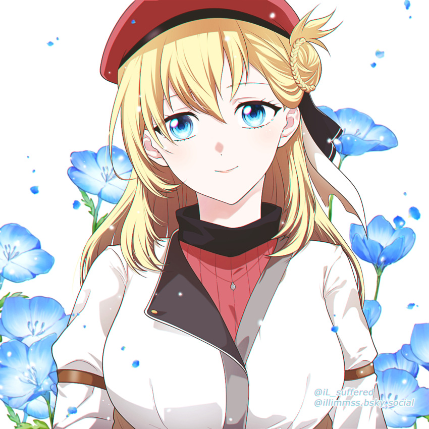Safebooru - 1girl agnes claudel beret blonde hair blue eyes breasts bun with braided base coat ...
