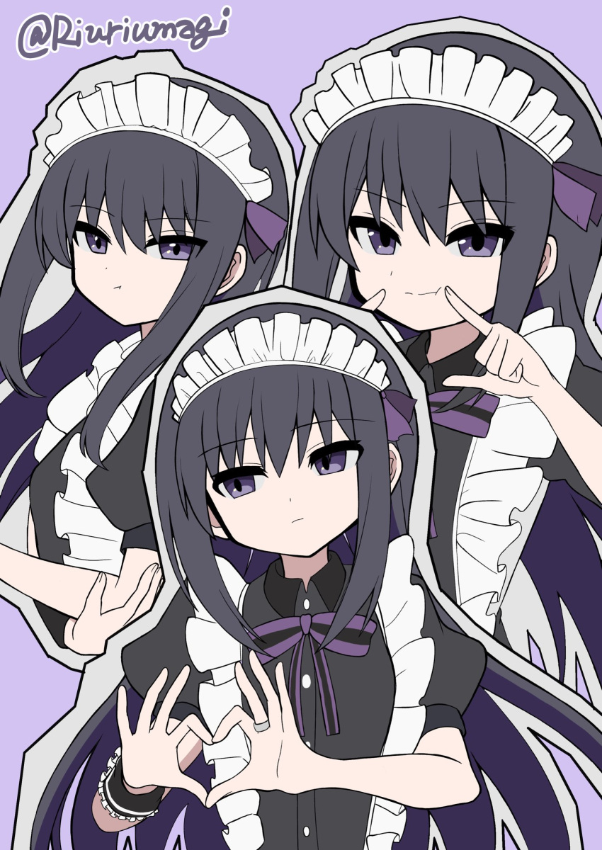 Safebooru - 1girl 4-finger heart hands akemi homura black dress black ...