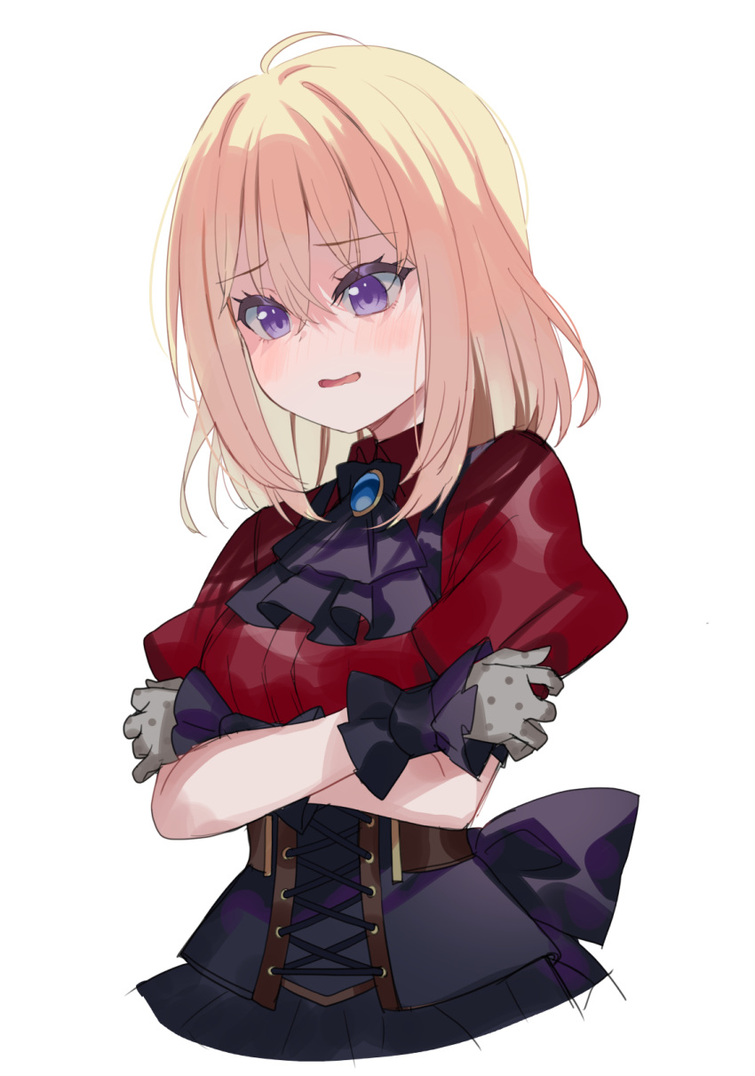 Safebooru - 1girl ahoge arms under breasts ascot black skirt blonde hair breasts brooch ...