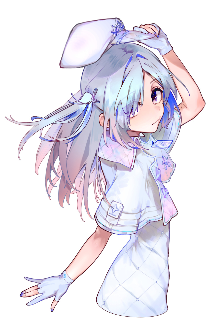 Safebooru - 1girl absurdres adjusting clothes adjusting headwear amane kanata blue eyes blue ...
