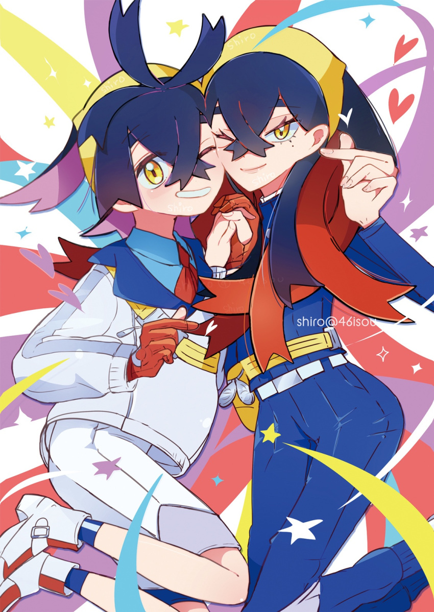 Safebooru - 1boy 1girl black hair blue jacket blue pants blue shirt blue socks blush brother and ...