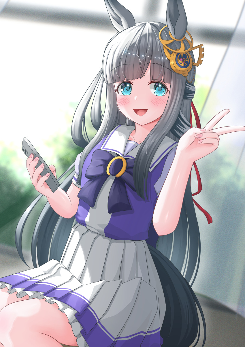 Safebooru - 1girl absurdres blue eyes blunt bangs blurry blurry background blush breasts chrono ...