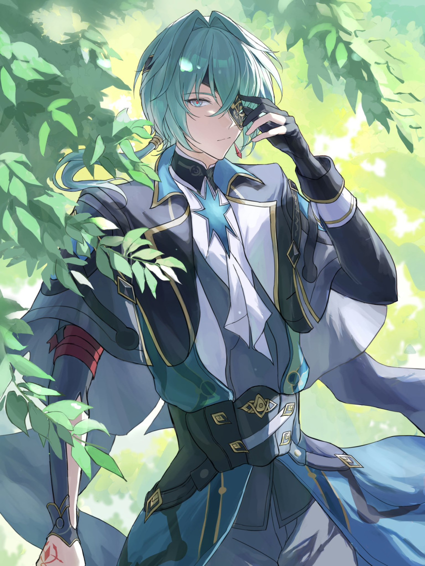 Safebooru - 1boy anaxa (honkai: star rail) aqua eyes aqua hair ascot black capelet black corset ...