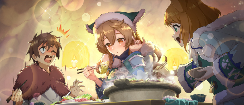 Safebooru - 1boy 2girls ^^^ amy (konosuba) animal ear headwear animal ...