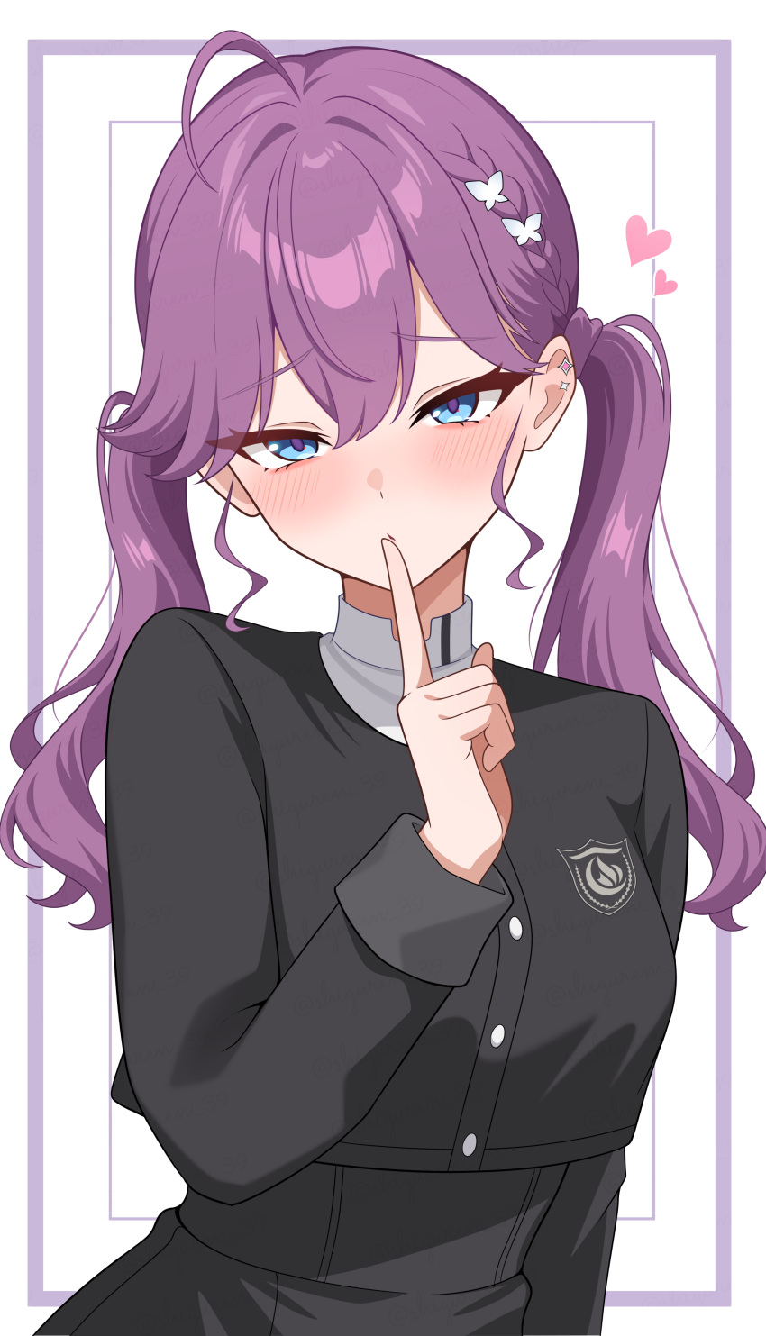 Safebooru - 1girl absurdres ahoge black jacket black skirt blush braid butterfly hair ornament ...