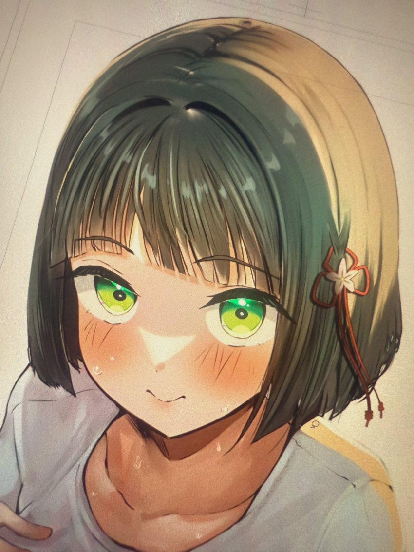 Safebooru - 1girl black hair blunt bangs blunt ends blush bob cut closed mouth collarbone ...