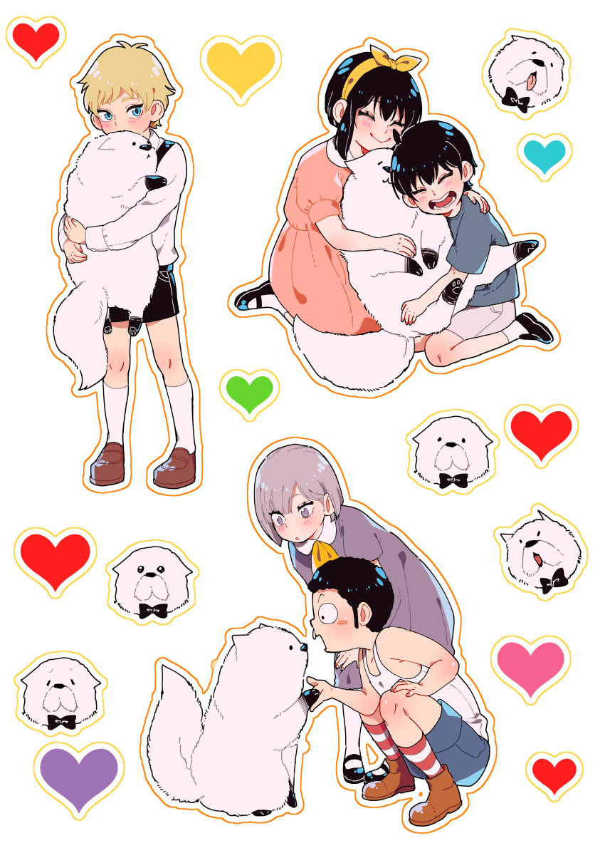 Safebooru - 2girls 3boys :o ^ ^ absurdres aged down animal animal hug ...