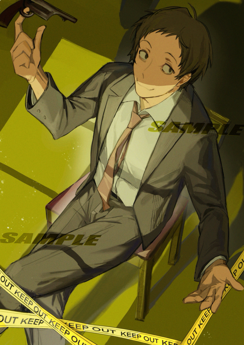 Safebooru - 1boy absurdres adachi tooru baobing black eyes black jacket black pants brown hair ...