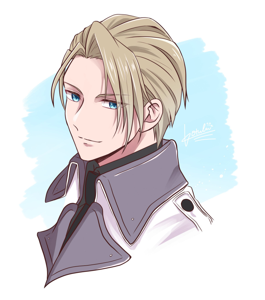 Safebooru - 1boy absurdres black necktie blonde hair blue eyes closed mouth coat collared shirt ...