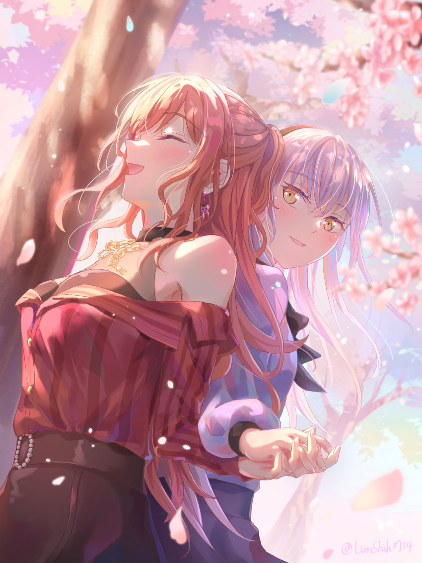 Safebooru - 2girls back-to-back bang dream! black hairband blue shirt blush brown hair cherry ...