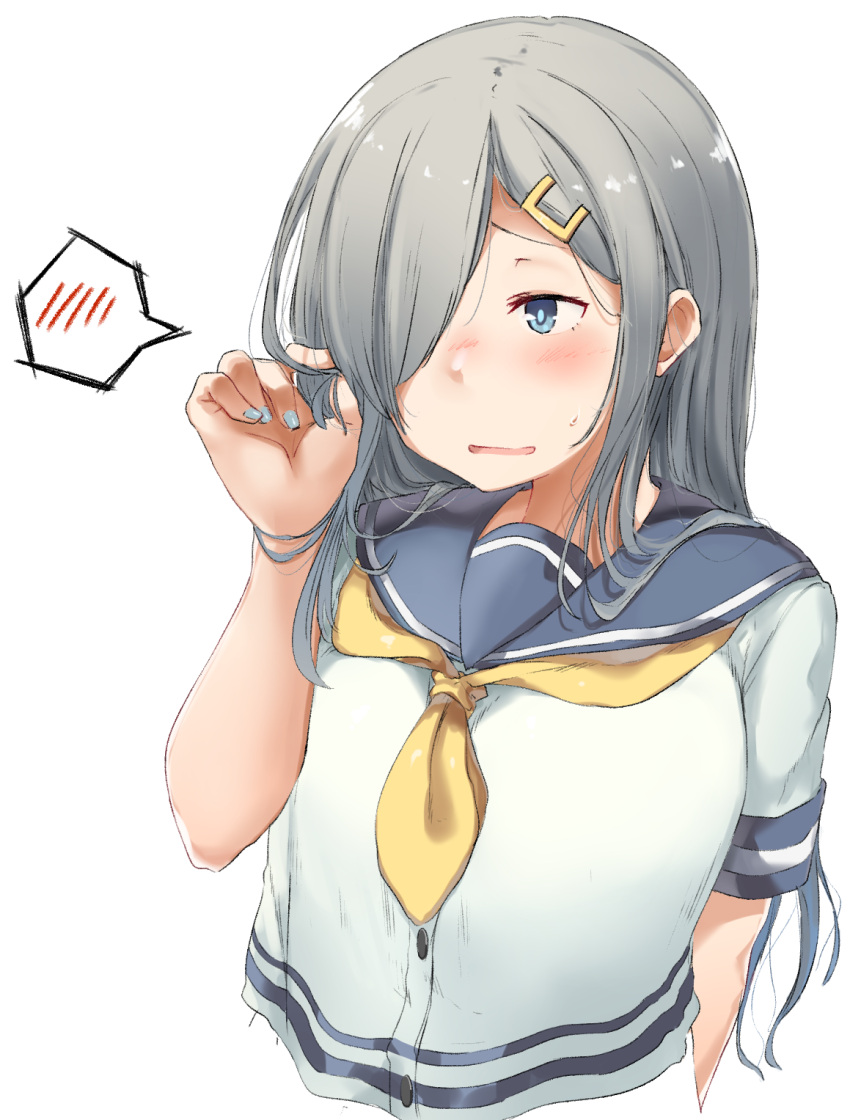 Safebooru - 1girl alternate hair length alternate hairstyle blue eyes blue nails grey hair hair ...