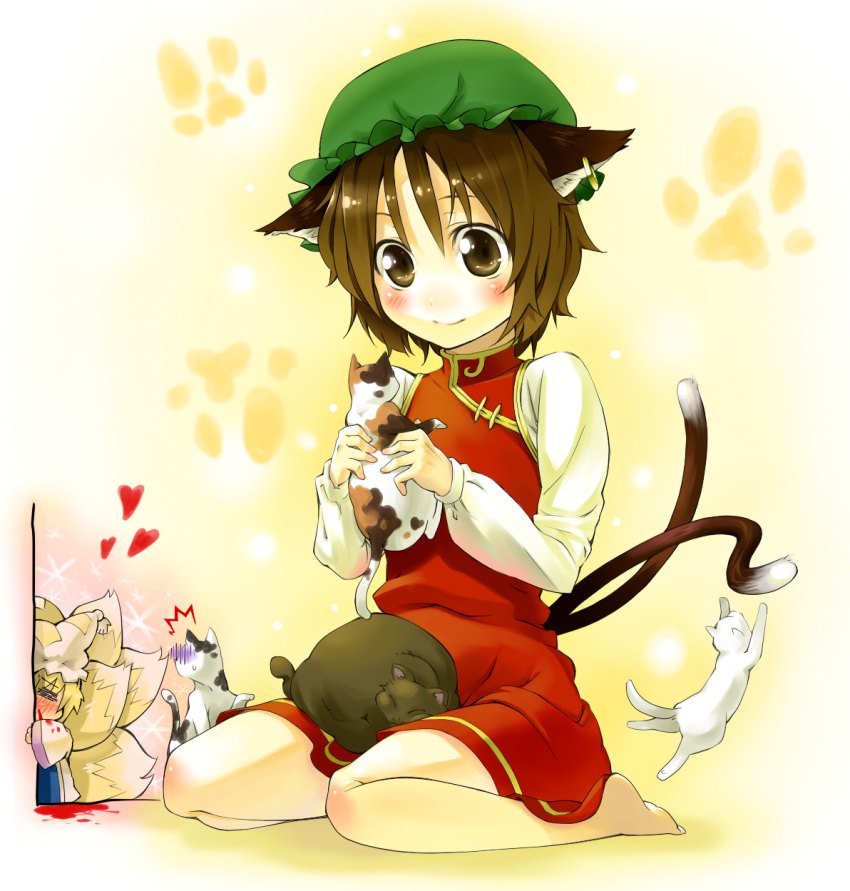 Safebooru - barefoot blood cat chen chibi highres ichi makoto multiple ...