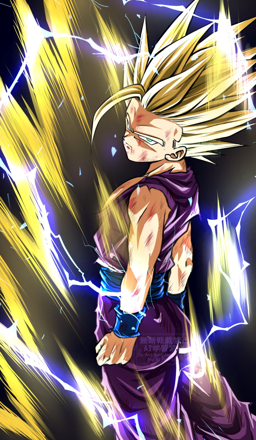 Safebooru - 1boy absurdres aura black background cowboy shot dougi ...