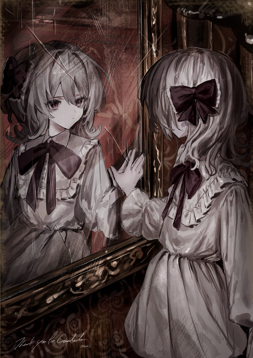 Safebooru - 1girl absurdres black bow black bowtie bow bowtie closed mouth collared dress ...