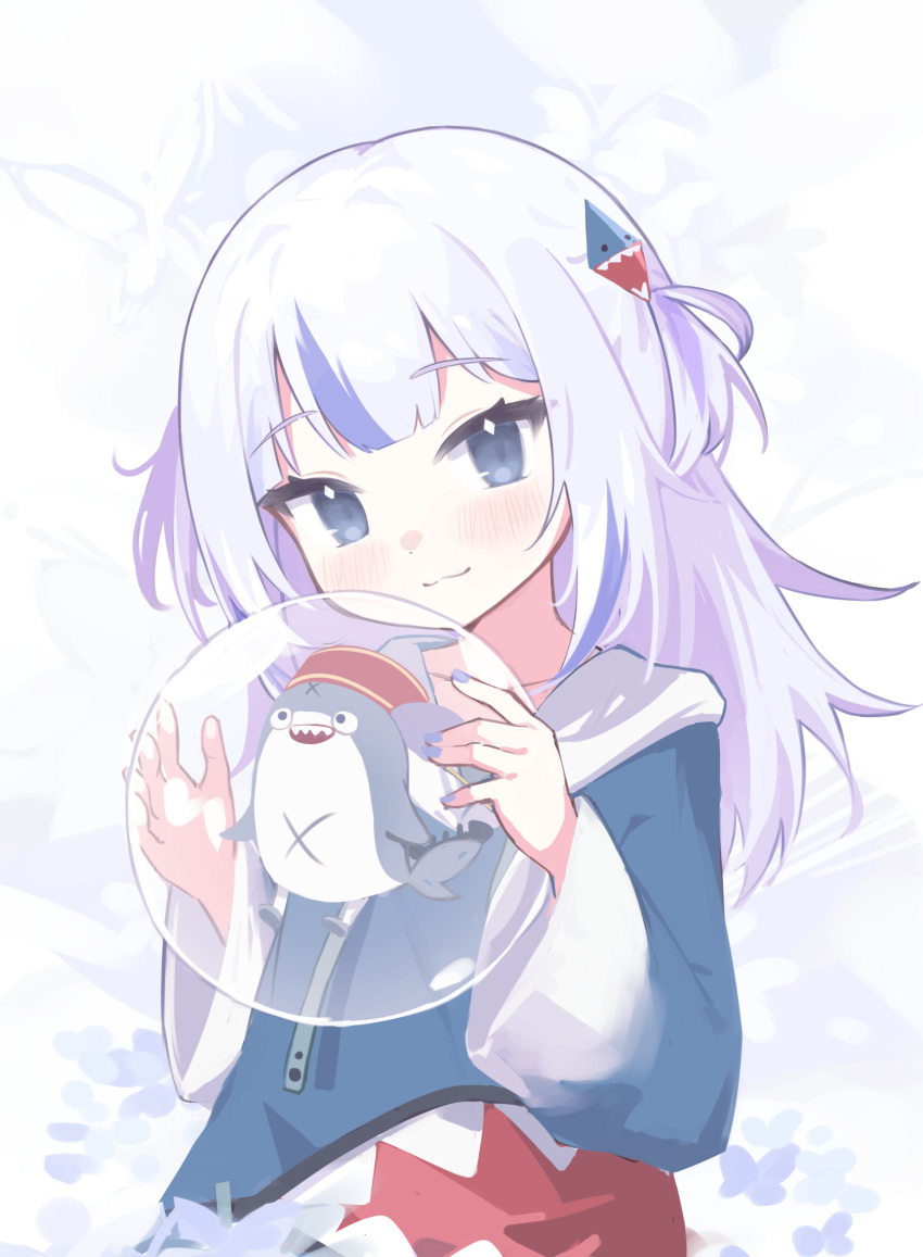 Safebooru - 1girl absurdres bloop (gawr gura) blue eyes blue hair blue jacket blue nails gawr ...
