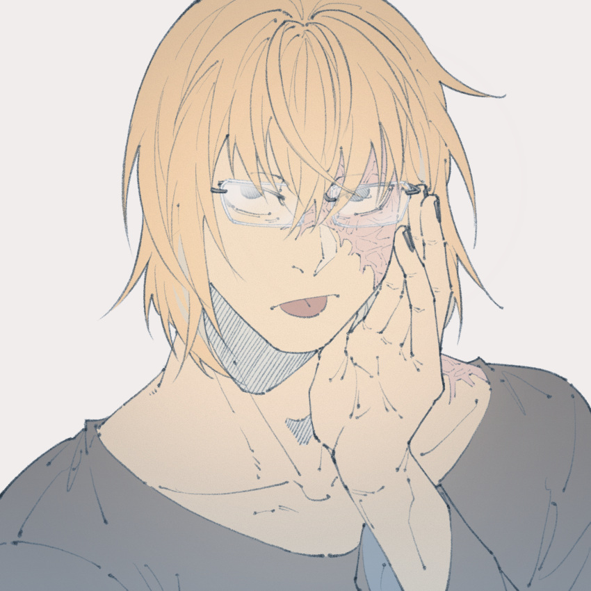 Safebooru - 1boy bespectacled black shirt blonde hair burn scar chinese ...