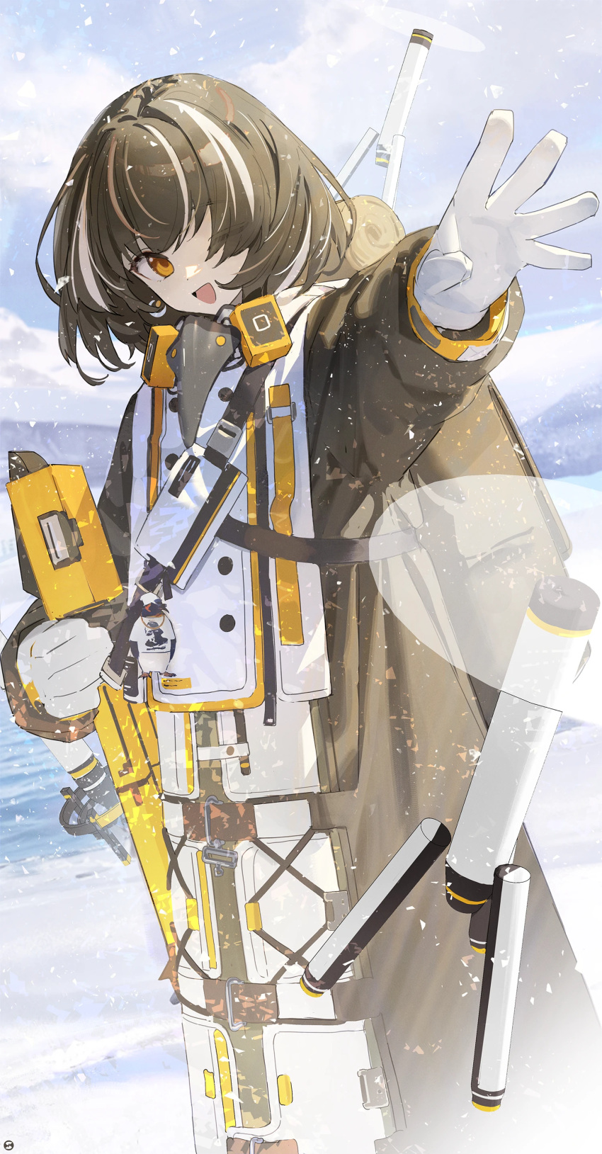 Safebooru - 1girl absurdres arknights bird mask black coat brown eyes ...