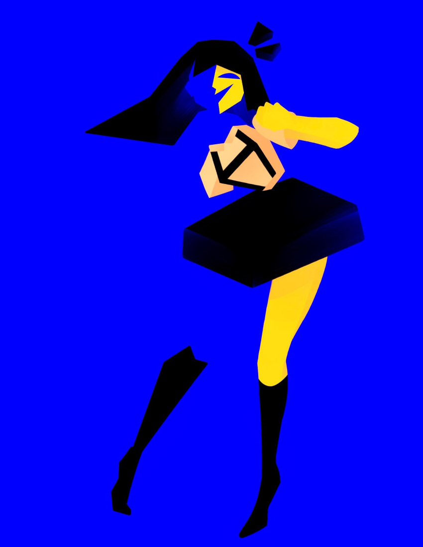 Safebooru - 1girl black hair black skirt blankpapper blue skin blunt ...