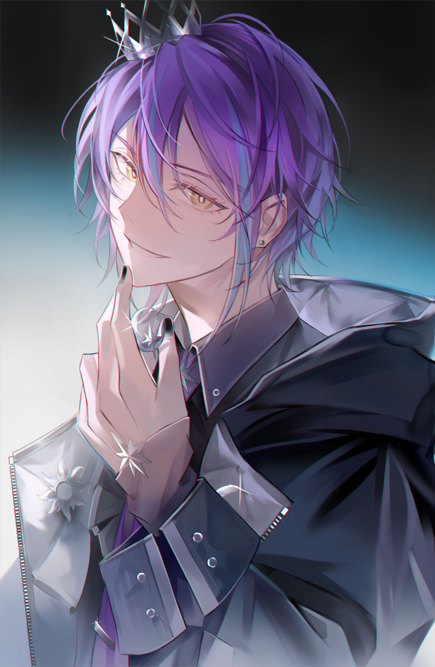 Safebooru - 1boy black jacket black nails crown gradient background ...