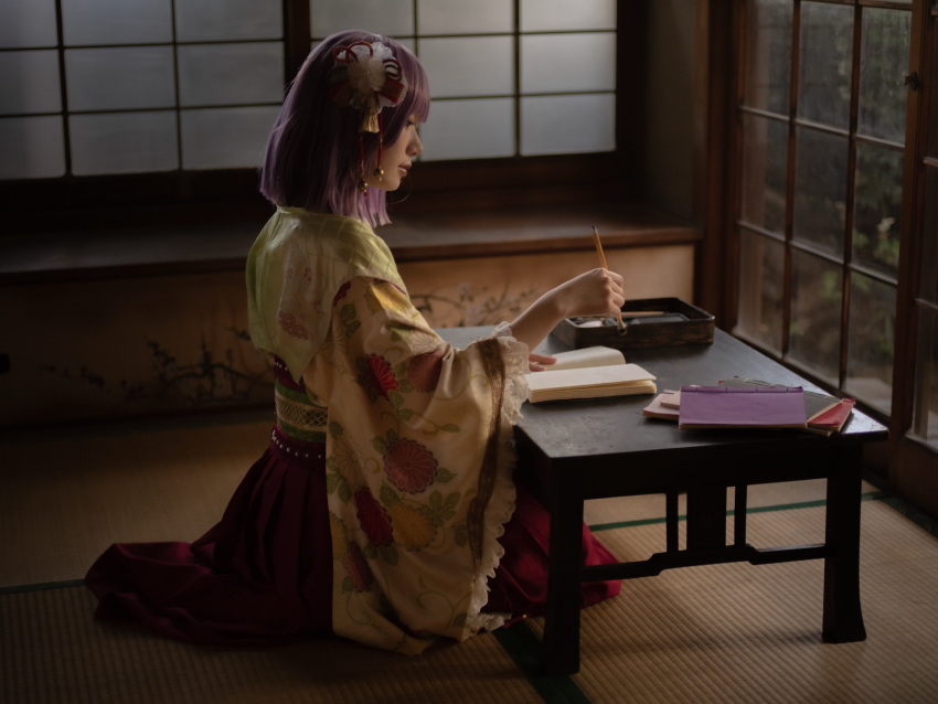 Safebooru - 1girl absurdres book chabudai (table) cos appletea cosplay ...