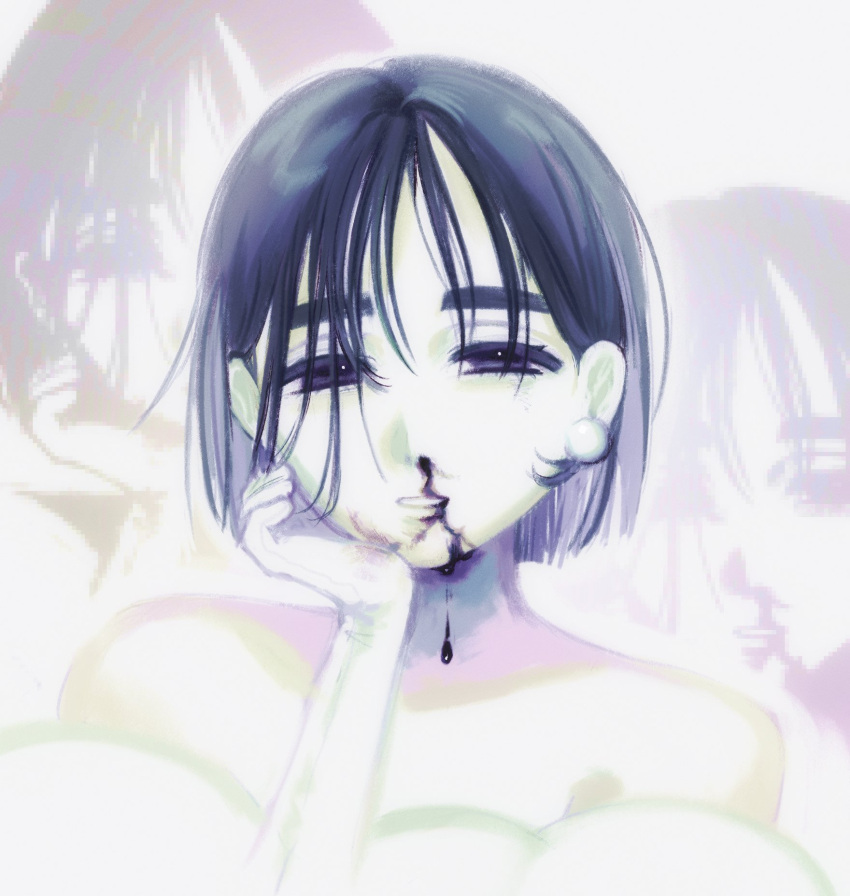 Safebooru - 1girl alien stage black hair blood bob cut commentary earrings english commentary ...