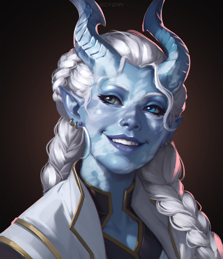 Safebooru - 1girl absurdres blue eyes blue horns blue skin braid ...
